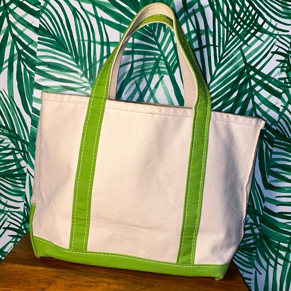 L.L. Bean | Bags | Ll Bean Boat And Tote Green Handles Canvas Tote Usa ...